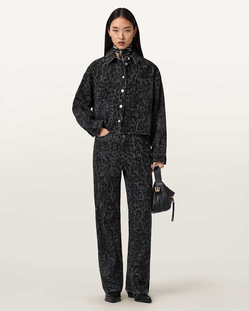 Nicky Denim Leopard Print Shacket LEPPO BLACK | ALLSAINTS DE